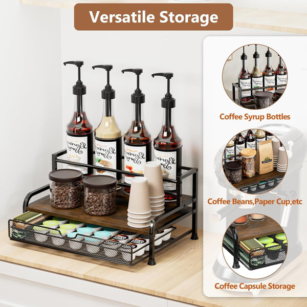 17 Stories Coffee Syrup Rack Organizer, 3-Tier 8 Bottles Coffee Syrup ...