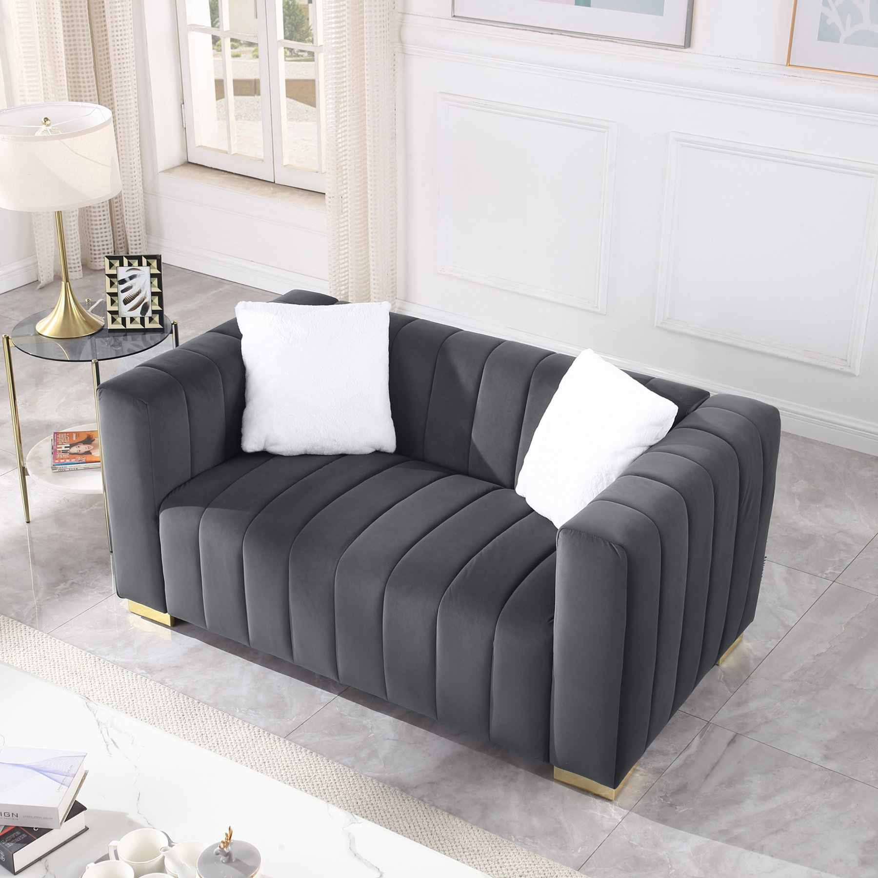 Everly Quinn modern channel sofa take on a traditional Chesterfield ...
