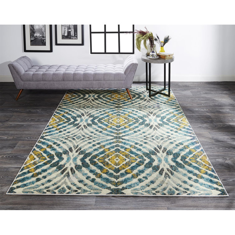 Dakota Fields Aadil Geometric Teal Area Rug & Reviews | Wayfair