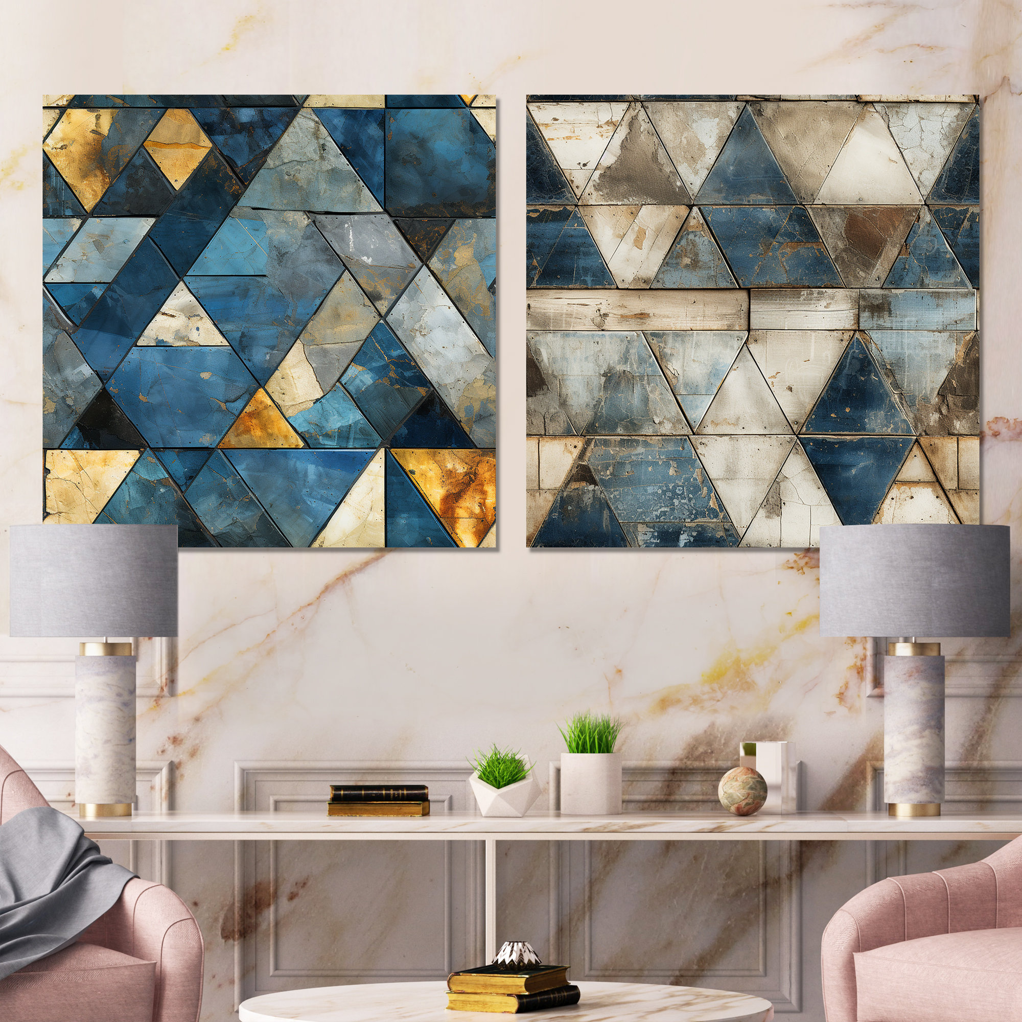 Design Art Rustic Cobalt Triangle Symphony II - Abstract Shapes Wall ...