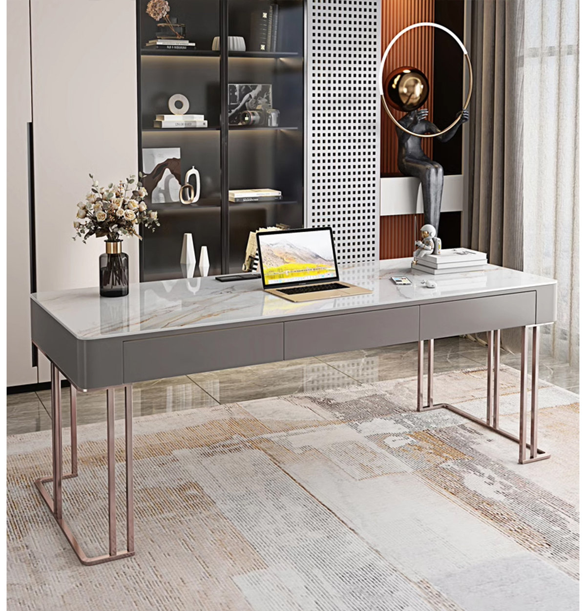 Stella Trek Luxury Sintered Stone Tabletop Office Desk with Metal Base ...