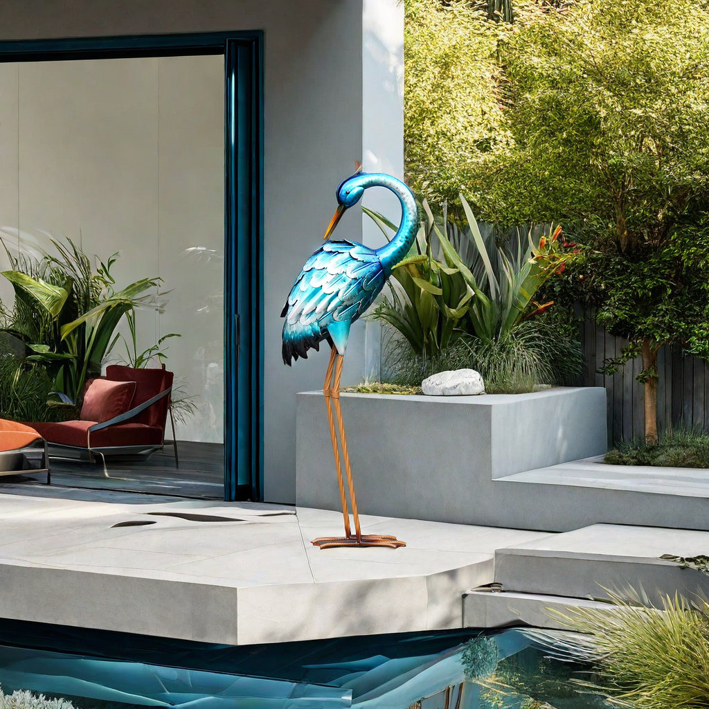 Dovecove Outdoor Metal Crane Garden Statues,28.7''H Blue Heron ...