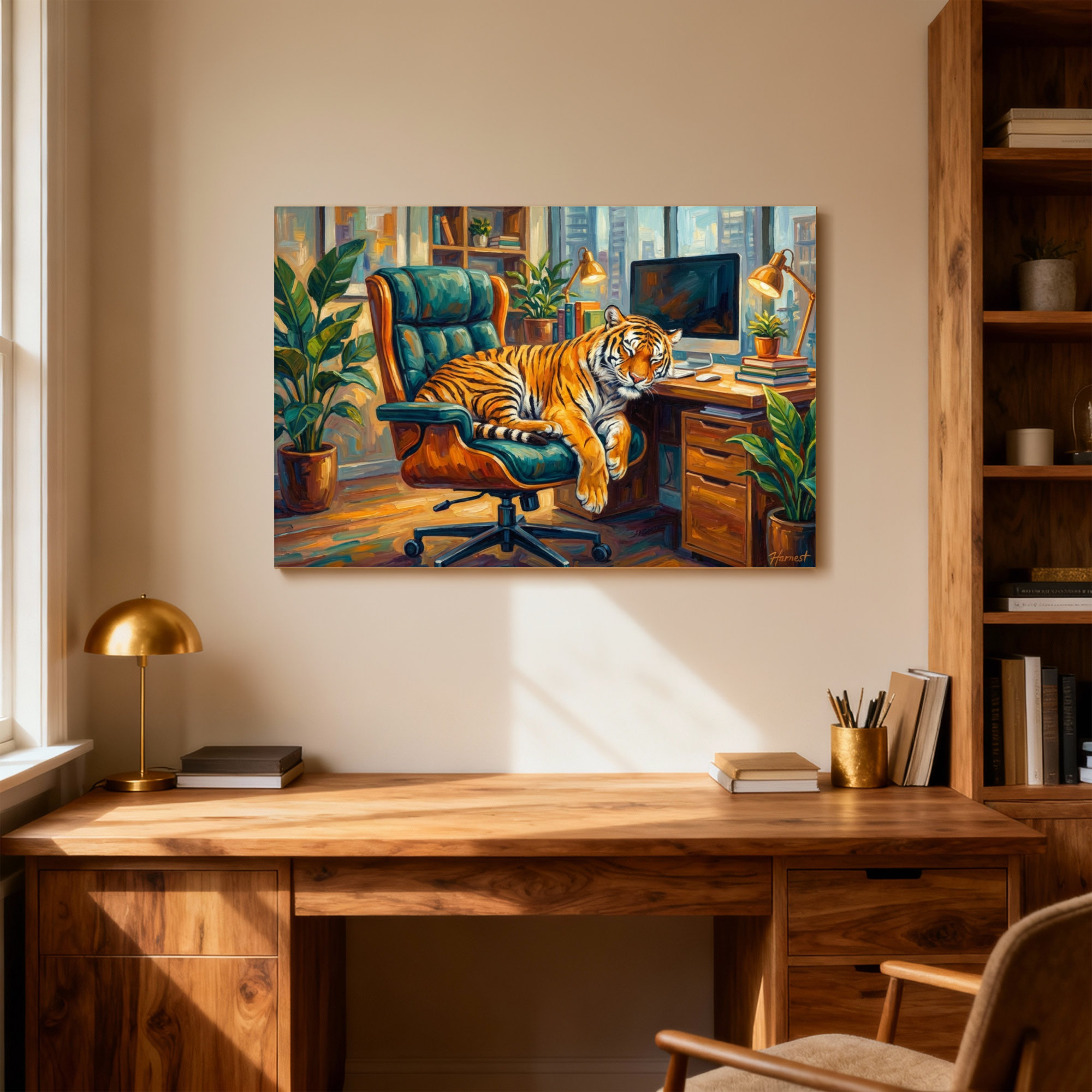 Red Barrel Studio Animals Tiger Resting On Office Chair In Modern ...