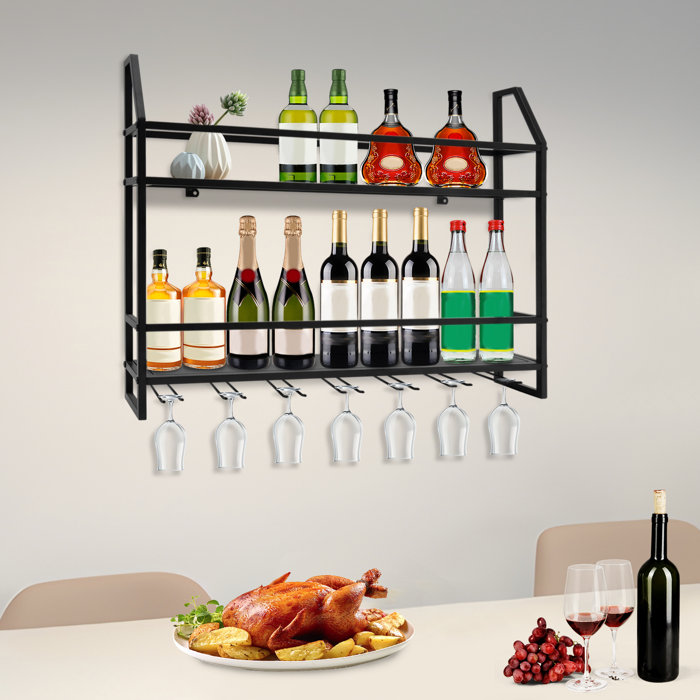 Rebrilliant Adriannah Wall Mounted Wine Glass Rack in Black | Wayfair