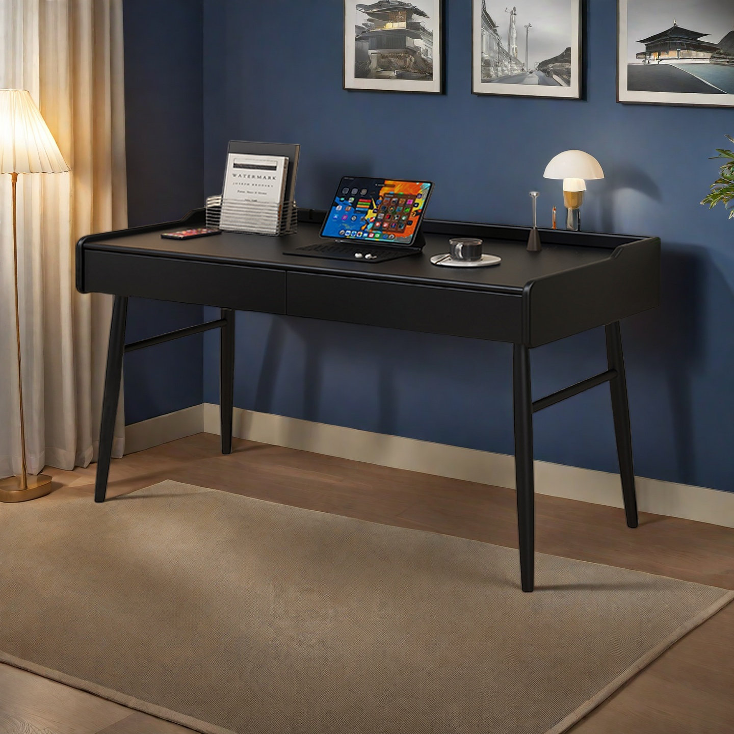Corrigan Studio® Black modern office desk with drawers | Wayfair