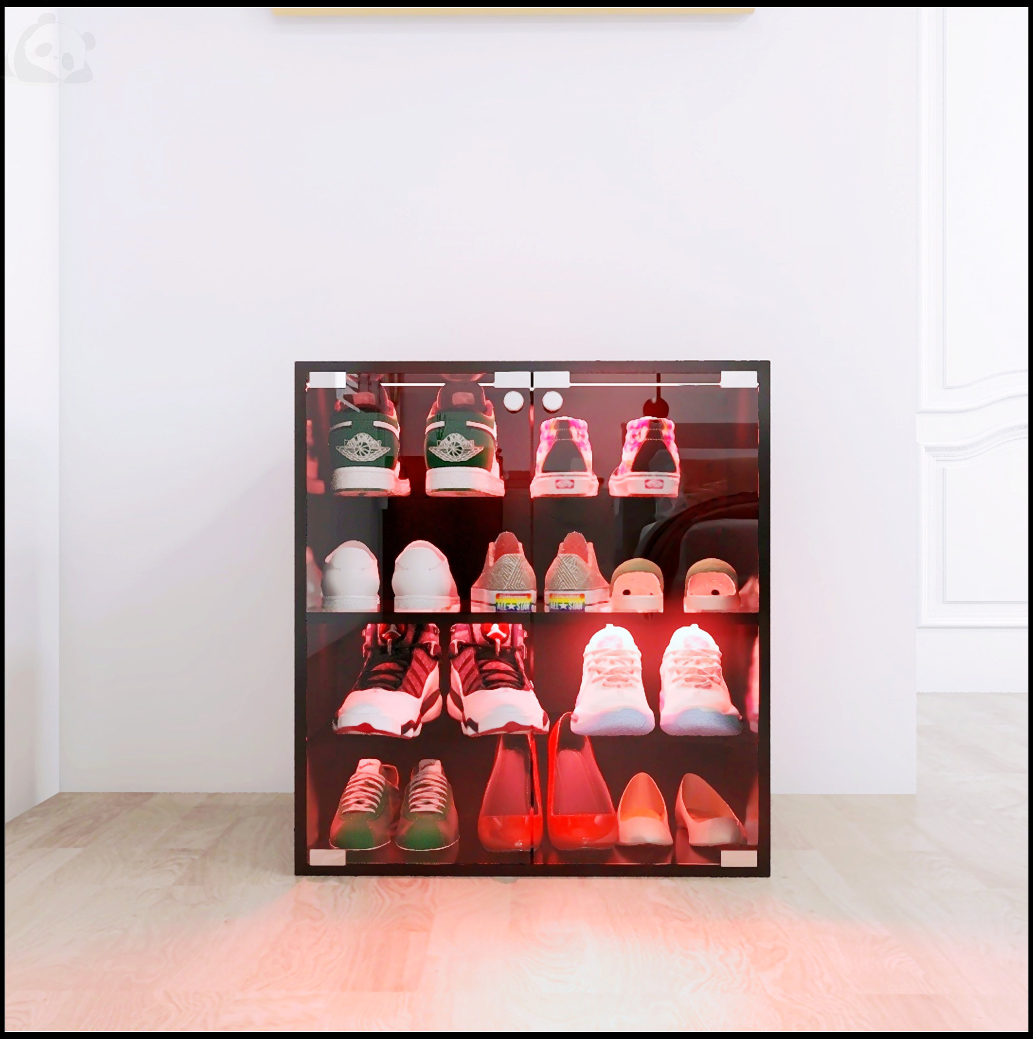 Wrought Studio™ 4 Layers Black Shoe Cabinet With Glass Door And Glass ...