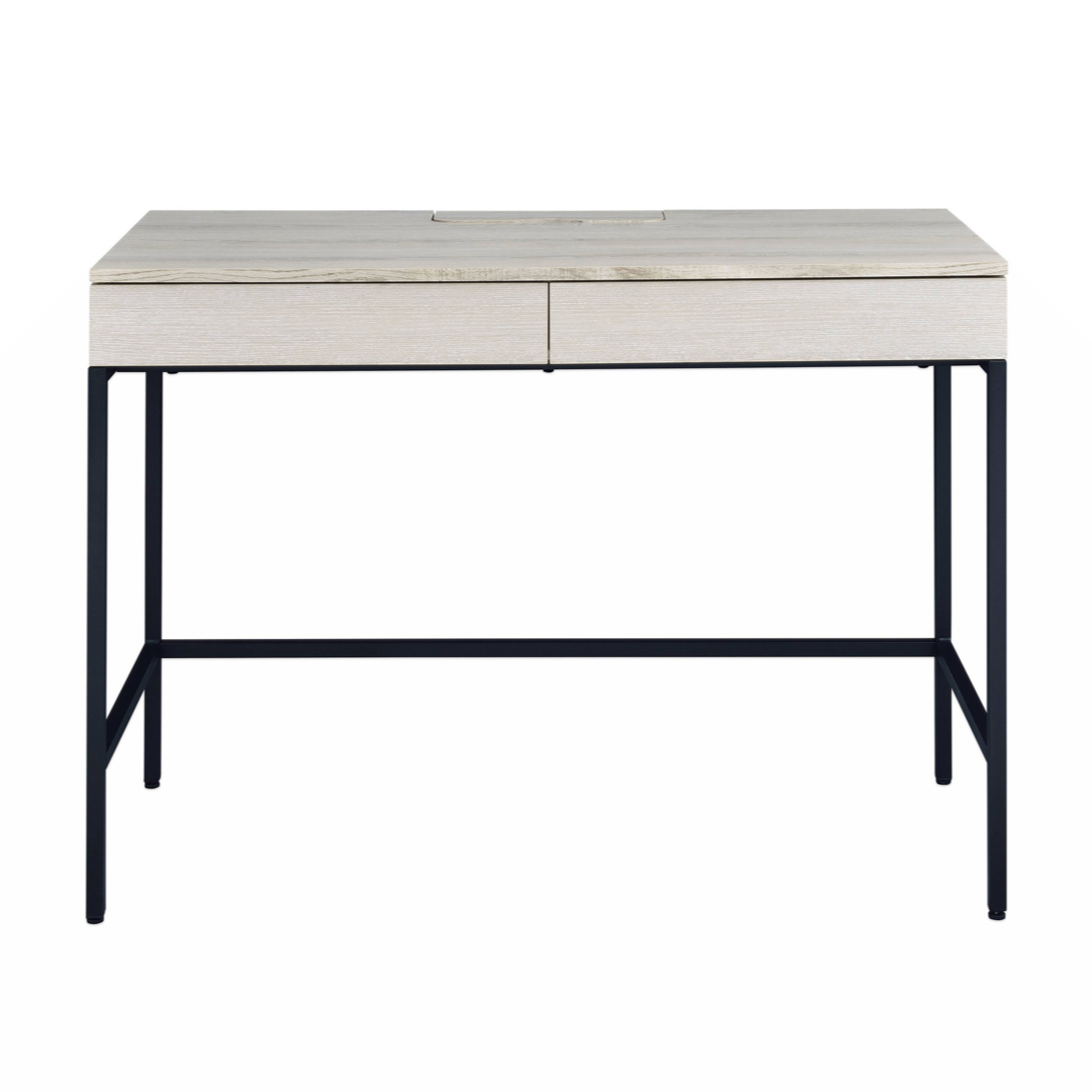 17 Stories Delfine Natural and Black Writing Desk with 2 Drawers | Wayfair