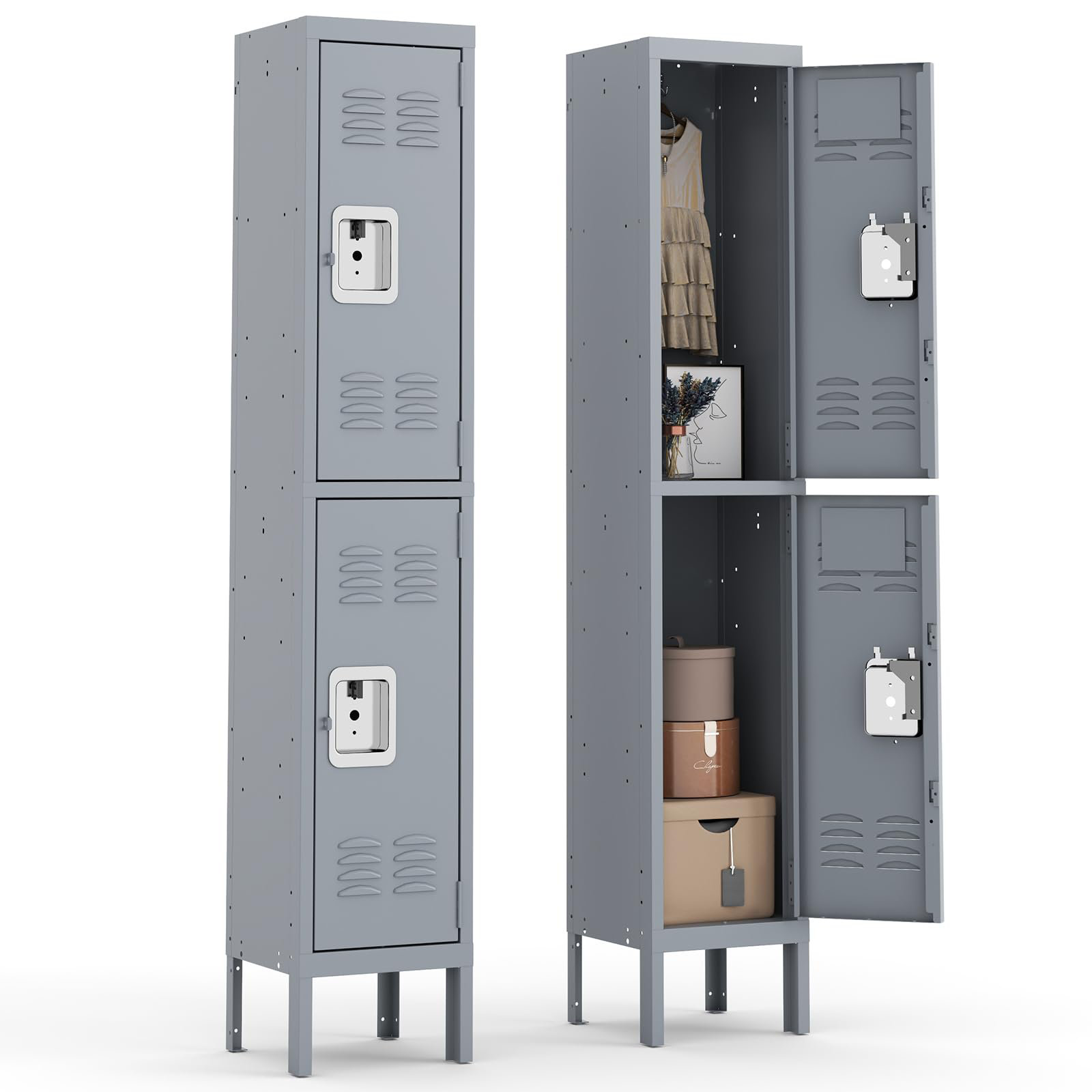BIZOE Metal Storage Locker Cabinet with 2 Door for Employee Organizer ...