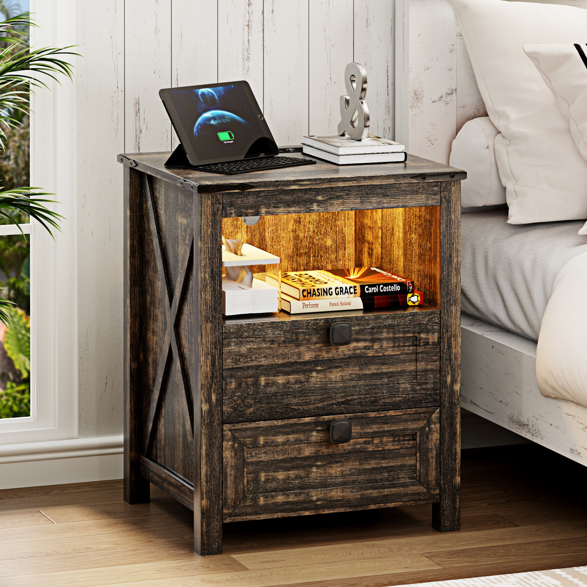 Wrought Studio Led Nightstand With Outlet and USB Port | Wayfair