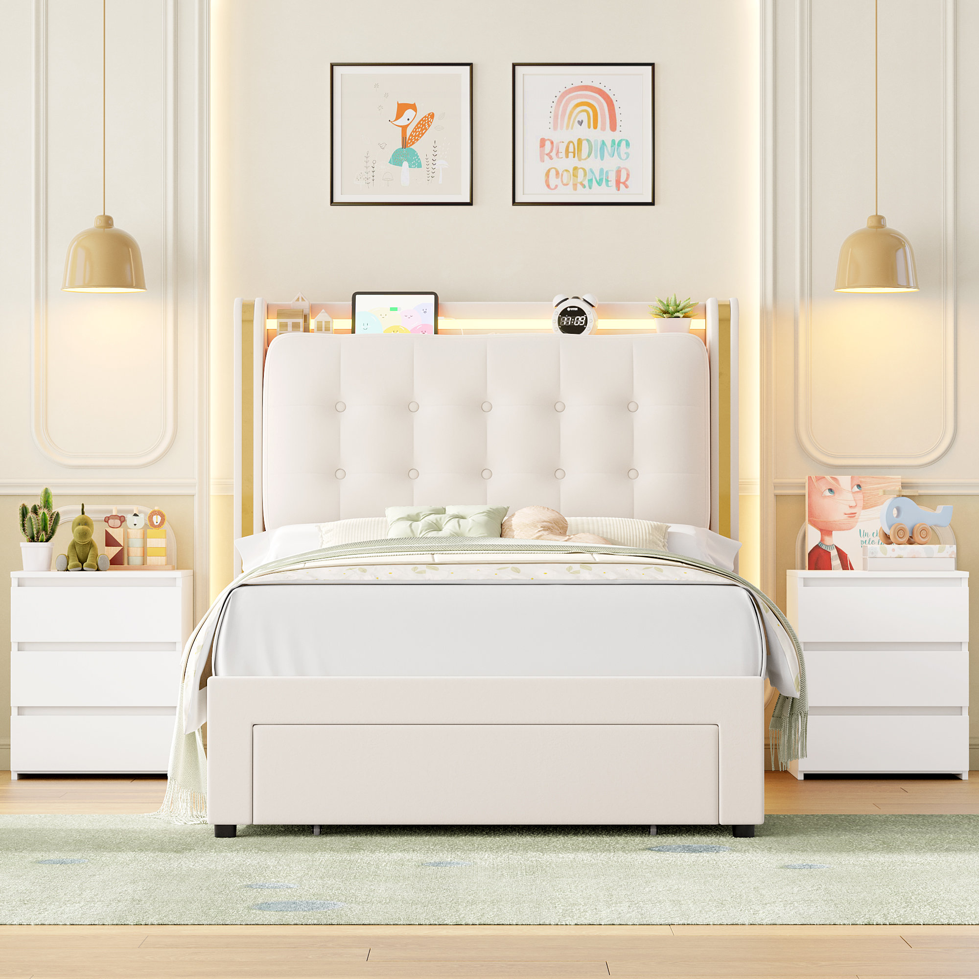 Wrought Studio™ 3-Piece Bedroom Sets, Storage Bed With Charging Port, 2 ...