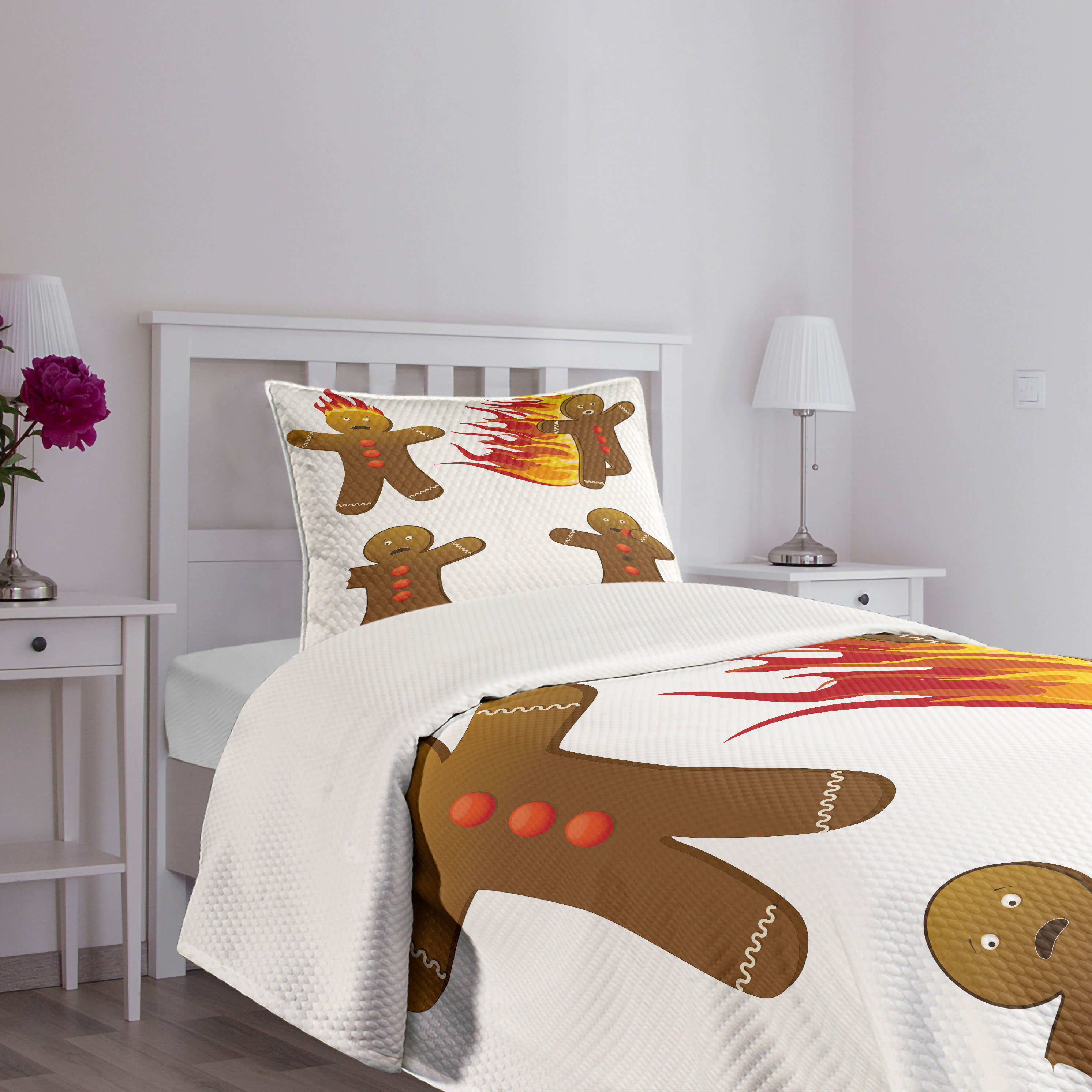 Ambesonne Gingerbread Man Bedspread Set Funny Caramel Yellow Red | Wayfair