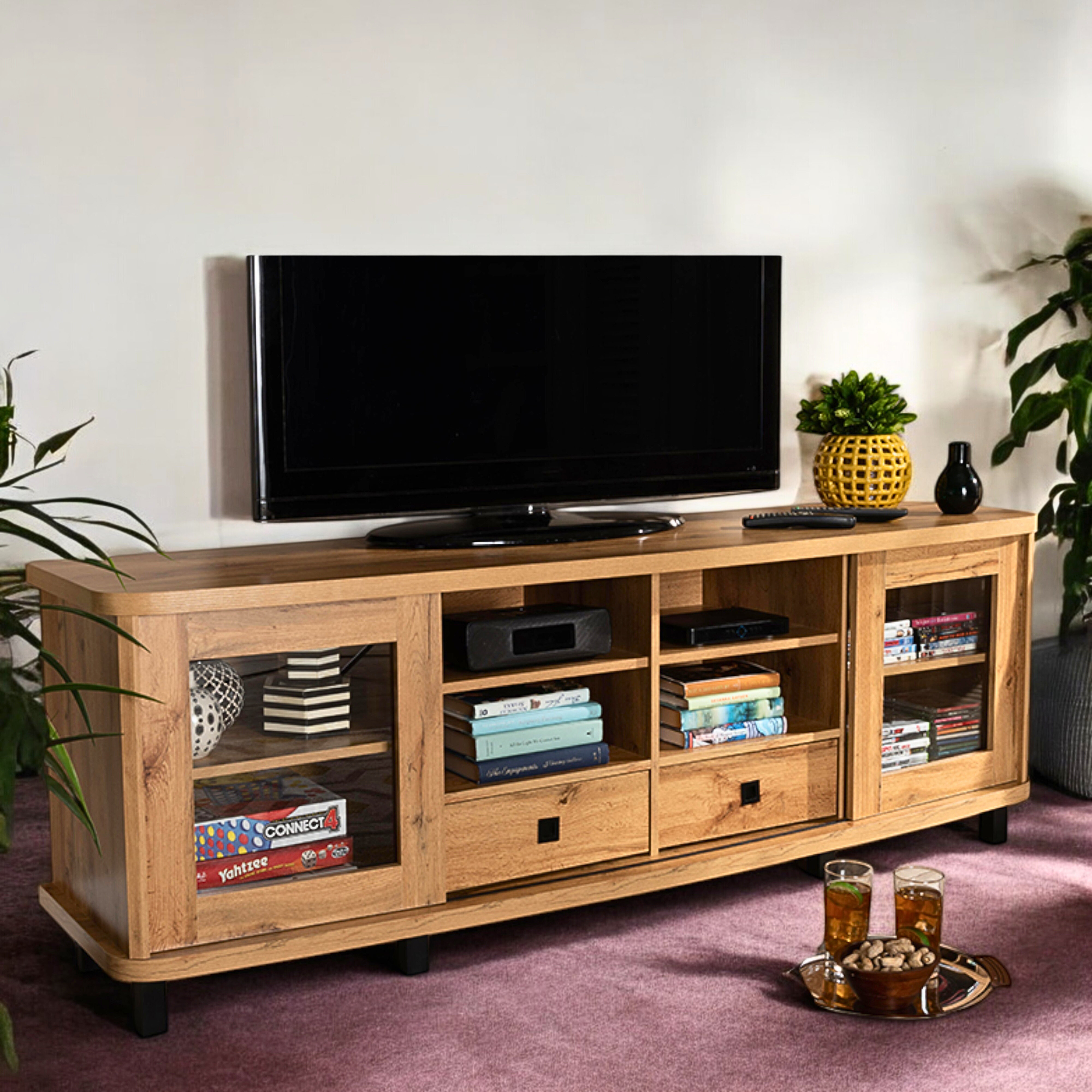 Millwood Pines Opal 2-Drawer TV Stand with Oak Brown Finish | Wayfair