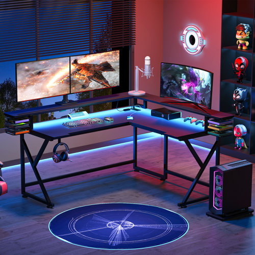 The Twillery Co.® Arciniega L-Shape Gaming Desk with Hutch and Built in ...