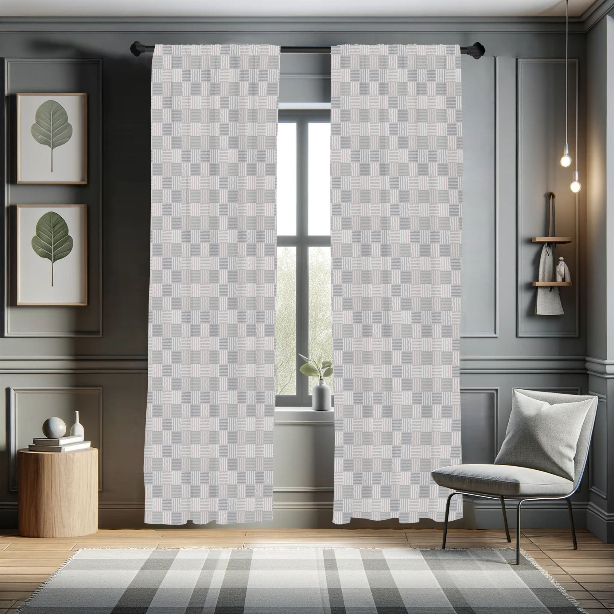 East Urban Home Abstract Curtains, Squares with Wavy Lines | Wayfair