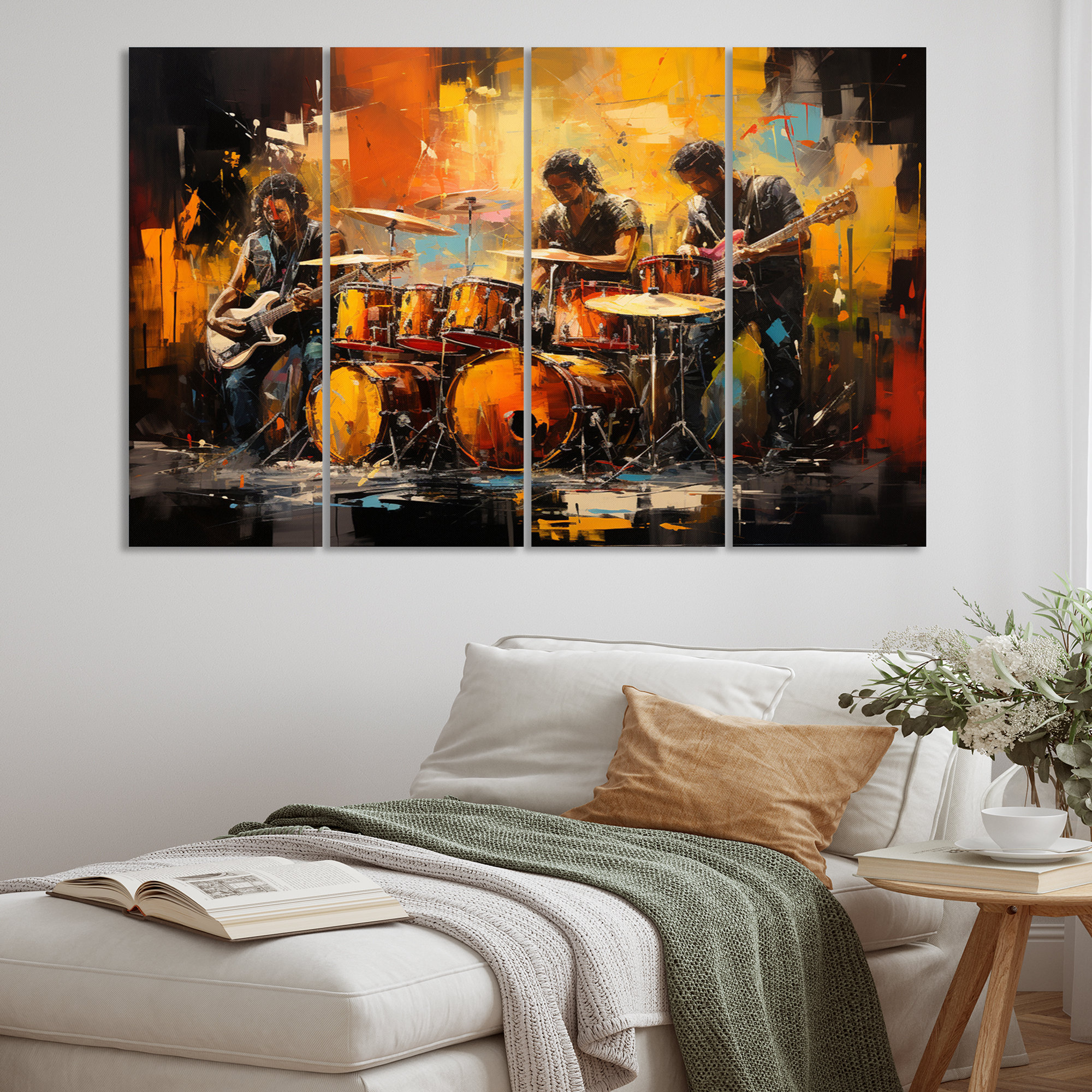 Design Art Yellow Black Jazz Band I - Dance Metal Wall Decor Set ...