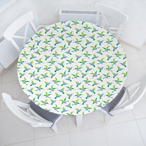 Highland Dunes Hummingbird Fitted Round Tablecloth White Multicolor ...
