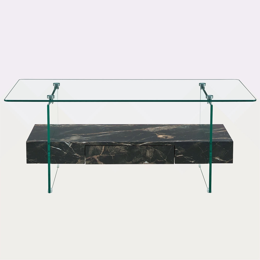 Ivy Bronx Inch Modern Two-Tier Coffee Table - Clear Tempered Glass And ...