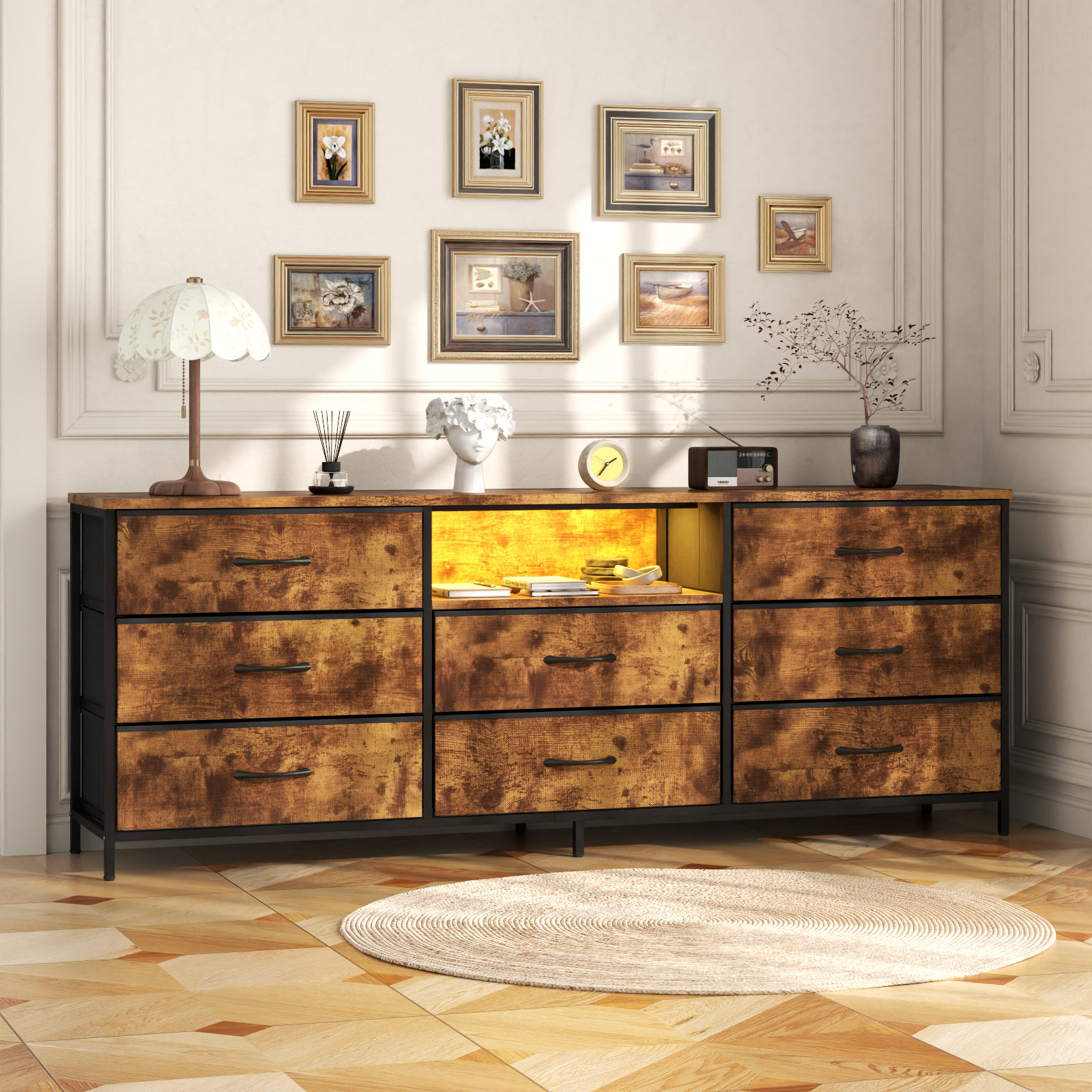 Wrought Studio™ 63 Inch Dresser For Bedroom, Long Fabric Dresser With ...