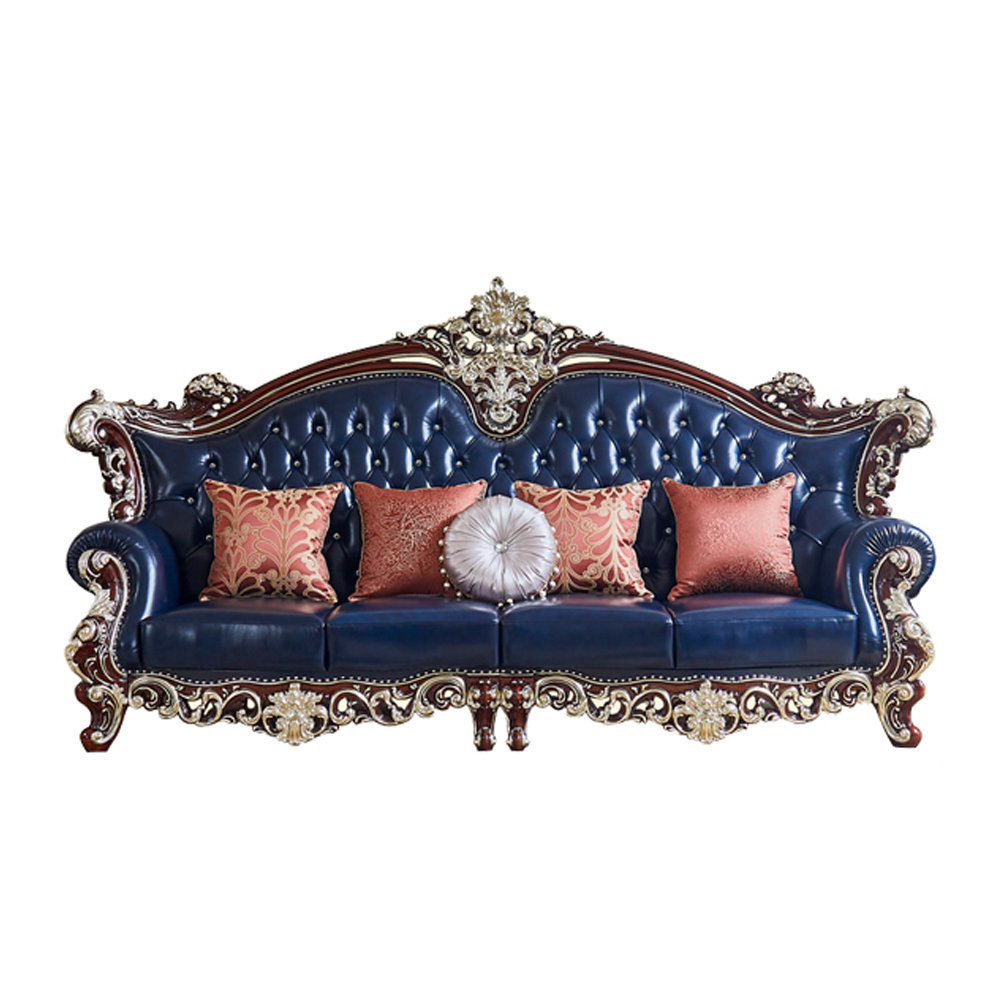 Romero Luxury European solid wood carved leather sofa - Wayfair Canada