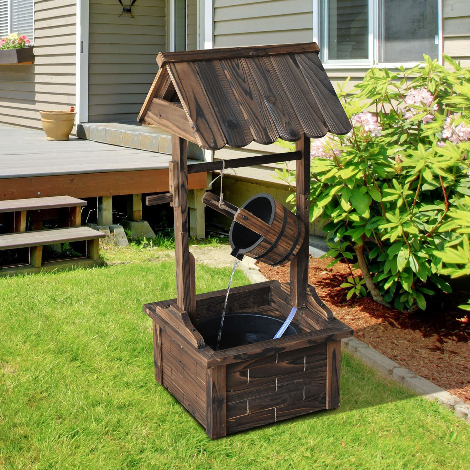 August Grove® Morland Outsunny Outdoor Wooden Wishing Well Fountain ...