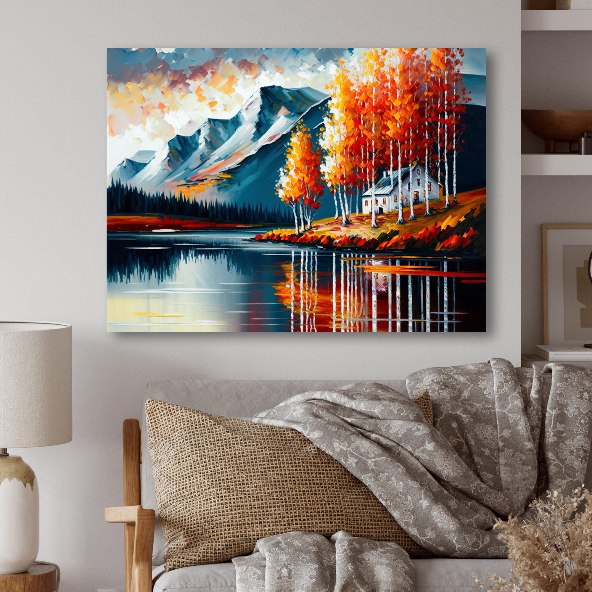 Millwood Pines Lake House Scenery in Fall V - Print on Canvas | Wayfair