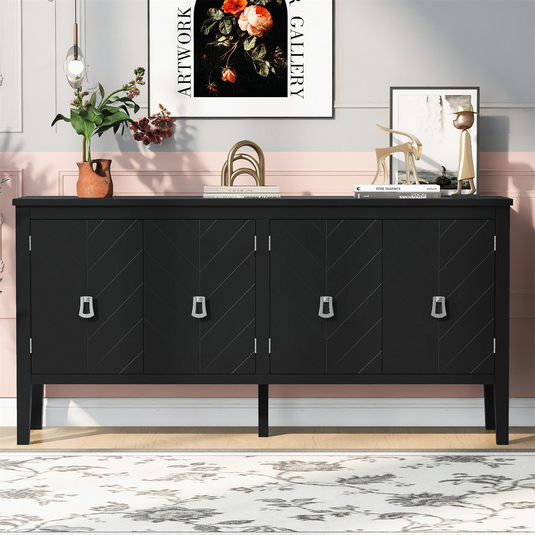 Red Barrel Studio® Sophisticated Four-Door Sideboard with Geometric ...
