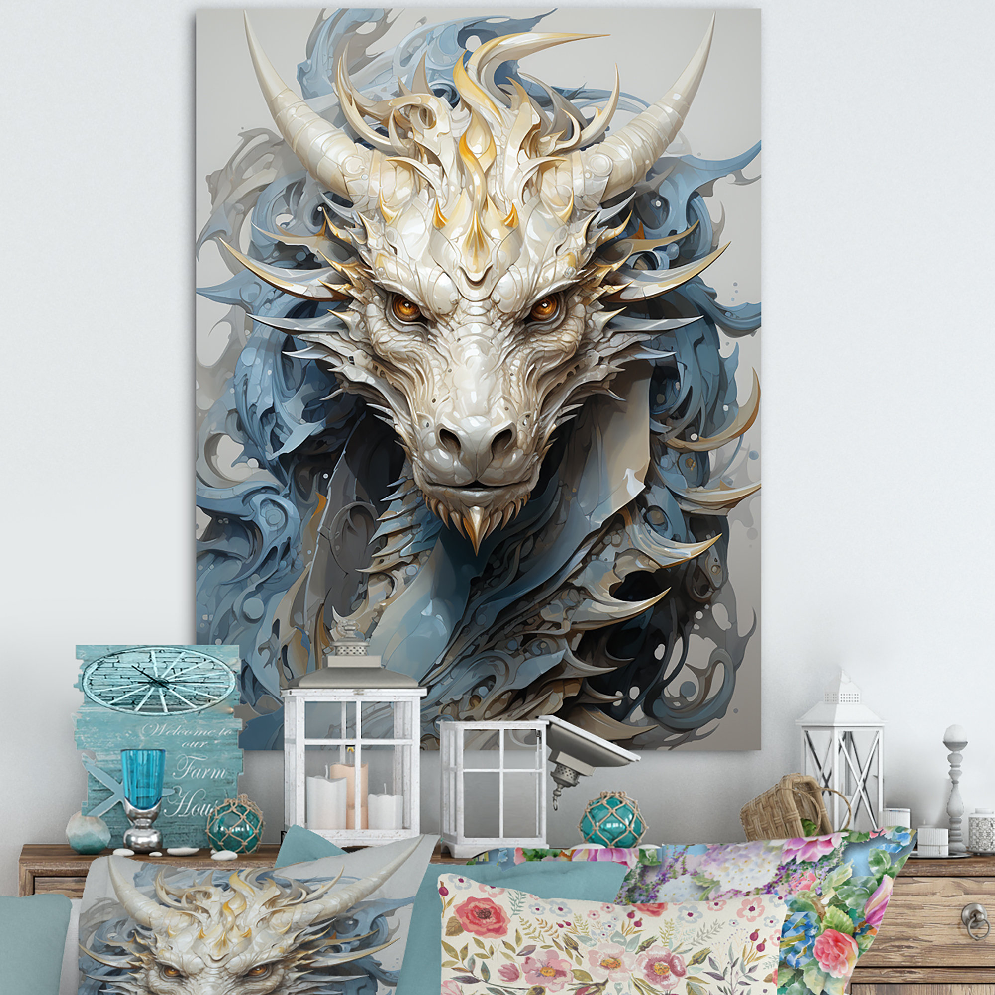 Trinx Epic Blue And Grey Dragon Odyssey III - Dragons Canvas Wall Art ...