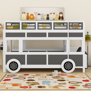 Zoomie Kids Alyxzander Twin Over Twin Bus-Shaped Bunk Bed With Wheels ...