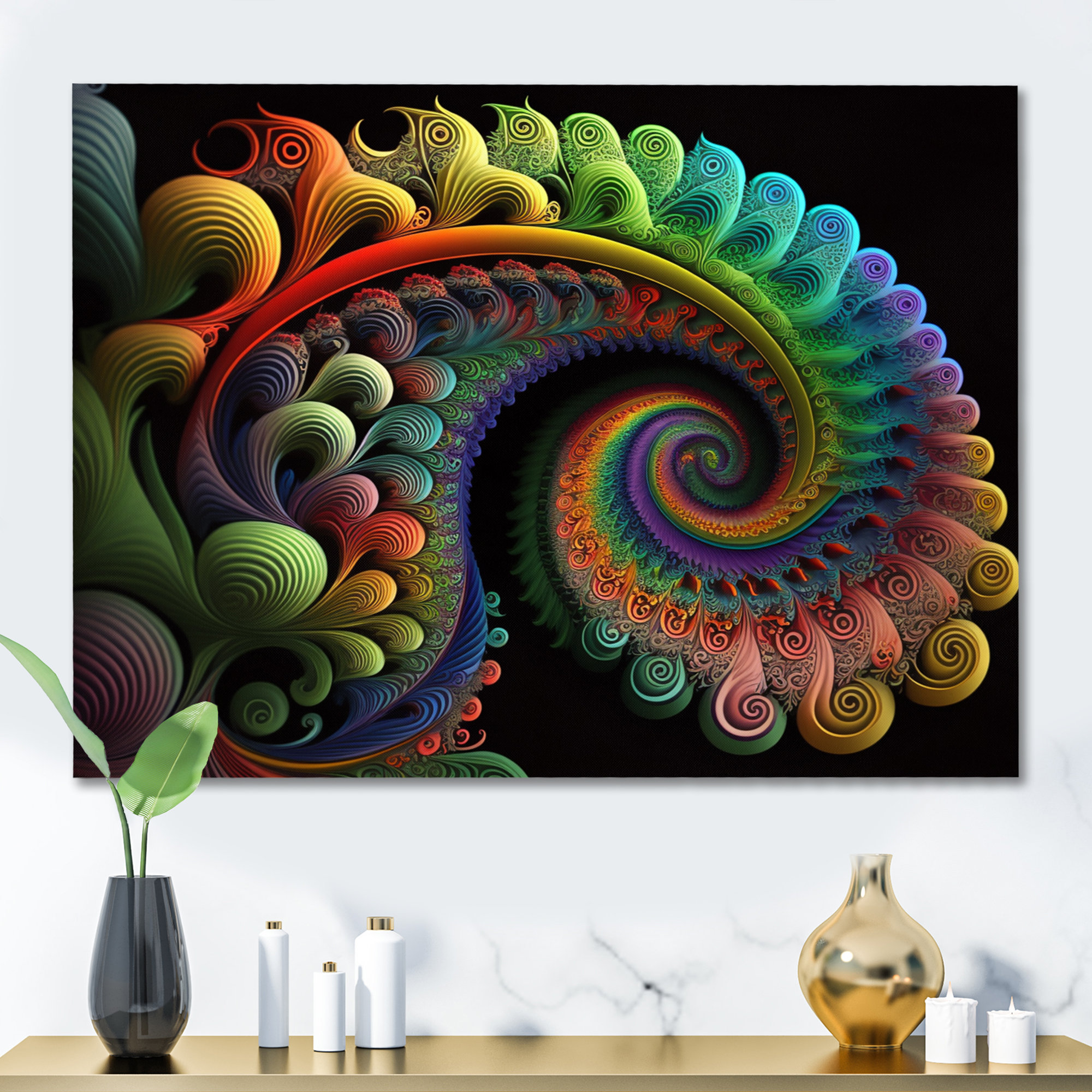 Bungalow Rose Rainbow Fractal I - Modern Geometric Metal Wall Décor ...