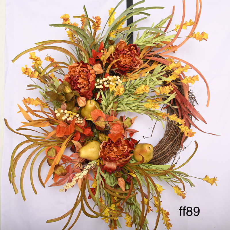 Primrue 26" Artificial Fall Autumn Thanksgiving Pear Fruits Peony Front ...