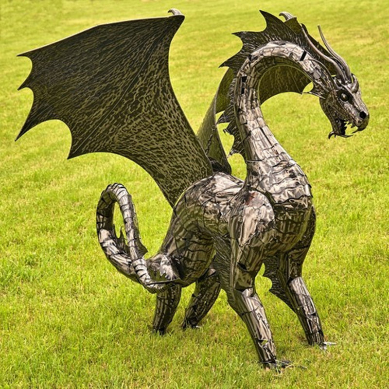 Zaer Ltd International 6ft. Tall Large Metal Dragon Statue "Angry Ira ...