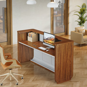 Ebern Designs Rectangle Reception Desk, Modern Manufactured Wood Front ...
