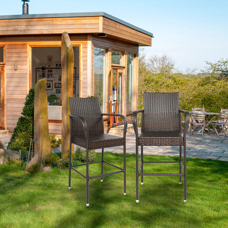 Latitude Run® Wicker Outdoor 28'' Bar Stool & Reviews | Wayfair