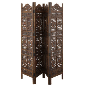 Bloomsbury Market Jarett Carved Sun and Moon 4 Panel 2.3ft Room Divider ...