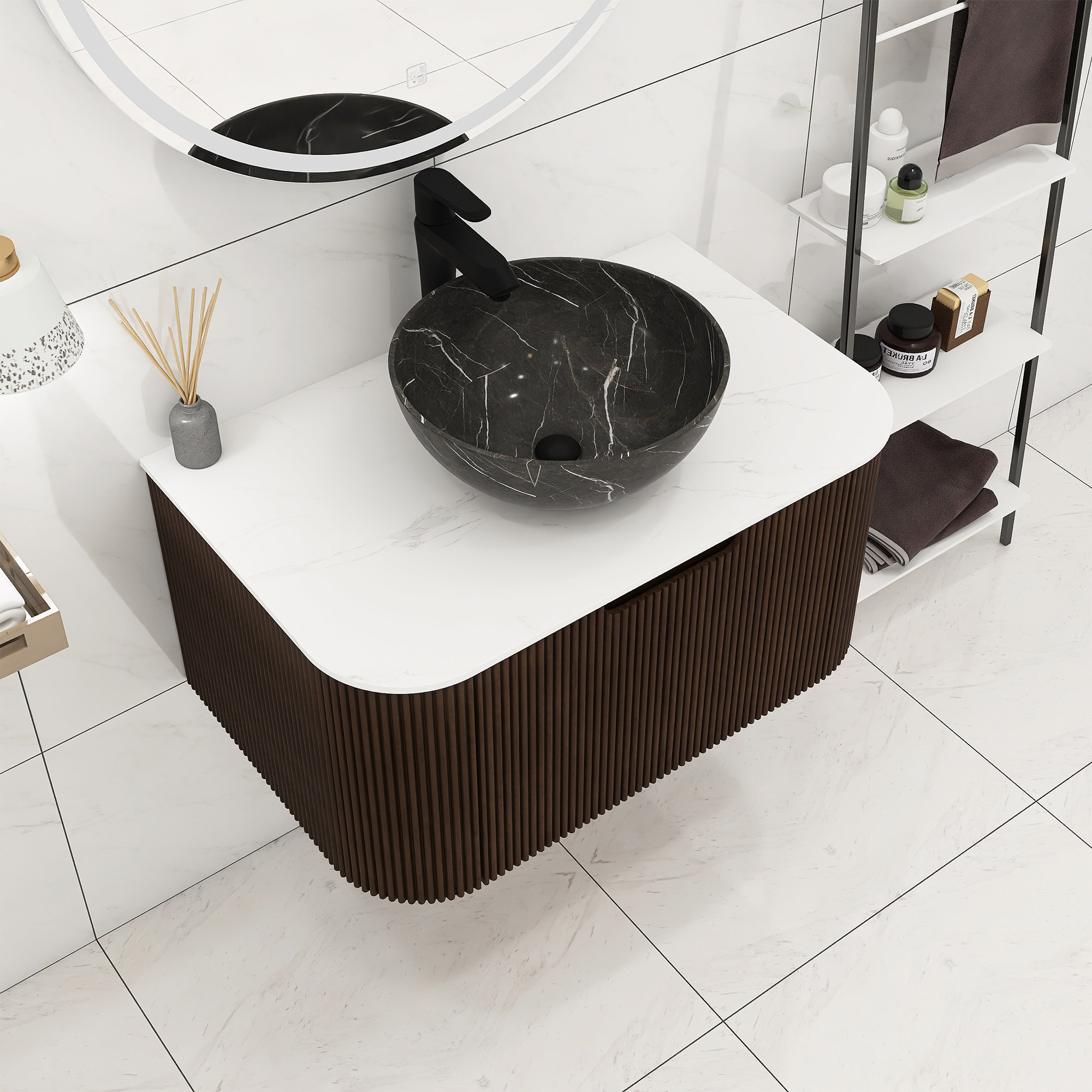 Wrought Studio™ Bathroom Vanity With Sink, Wall-Mounted Floating Curved ...