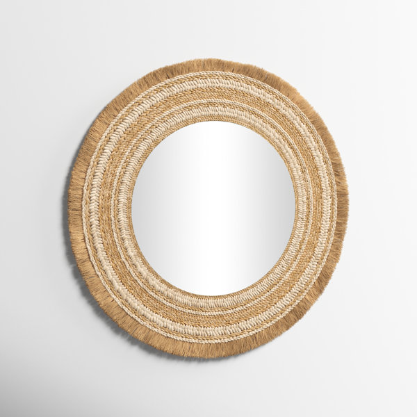 Joss & Main Tatum Wooden Woven Room Wall Mirror with Fringe Ends ...
