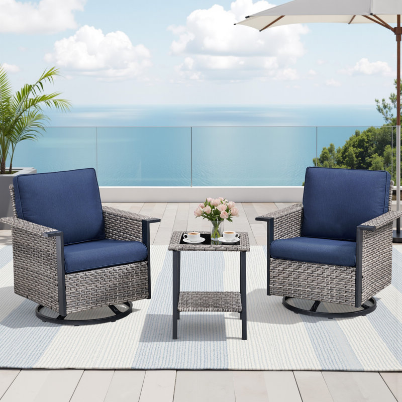 Hokku Designs Swivel Patio Chairs Wicker Set - Outdoor Swivel Rocker ...