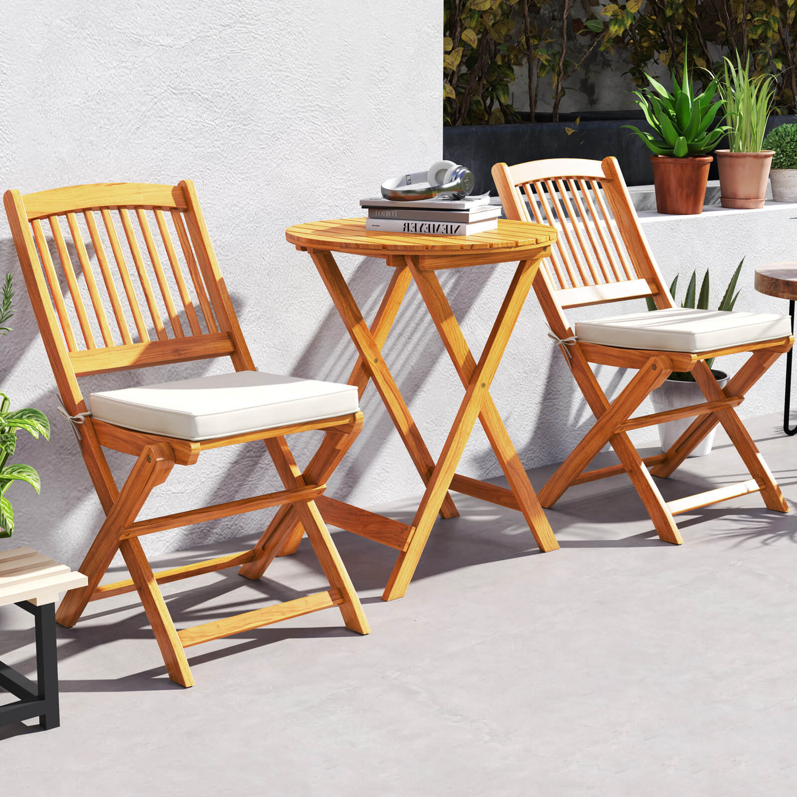 Lark Manor 3 Pcs Acacia Wood Patio Bistro Set Folding Table & Chairs ...