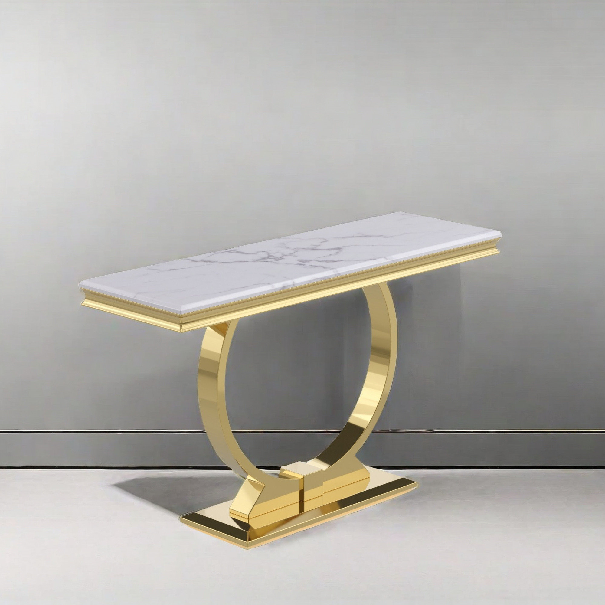 Mercer41 Glam White and Gold Entryway Table with U-Shaped Base | Wayfair