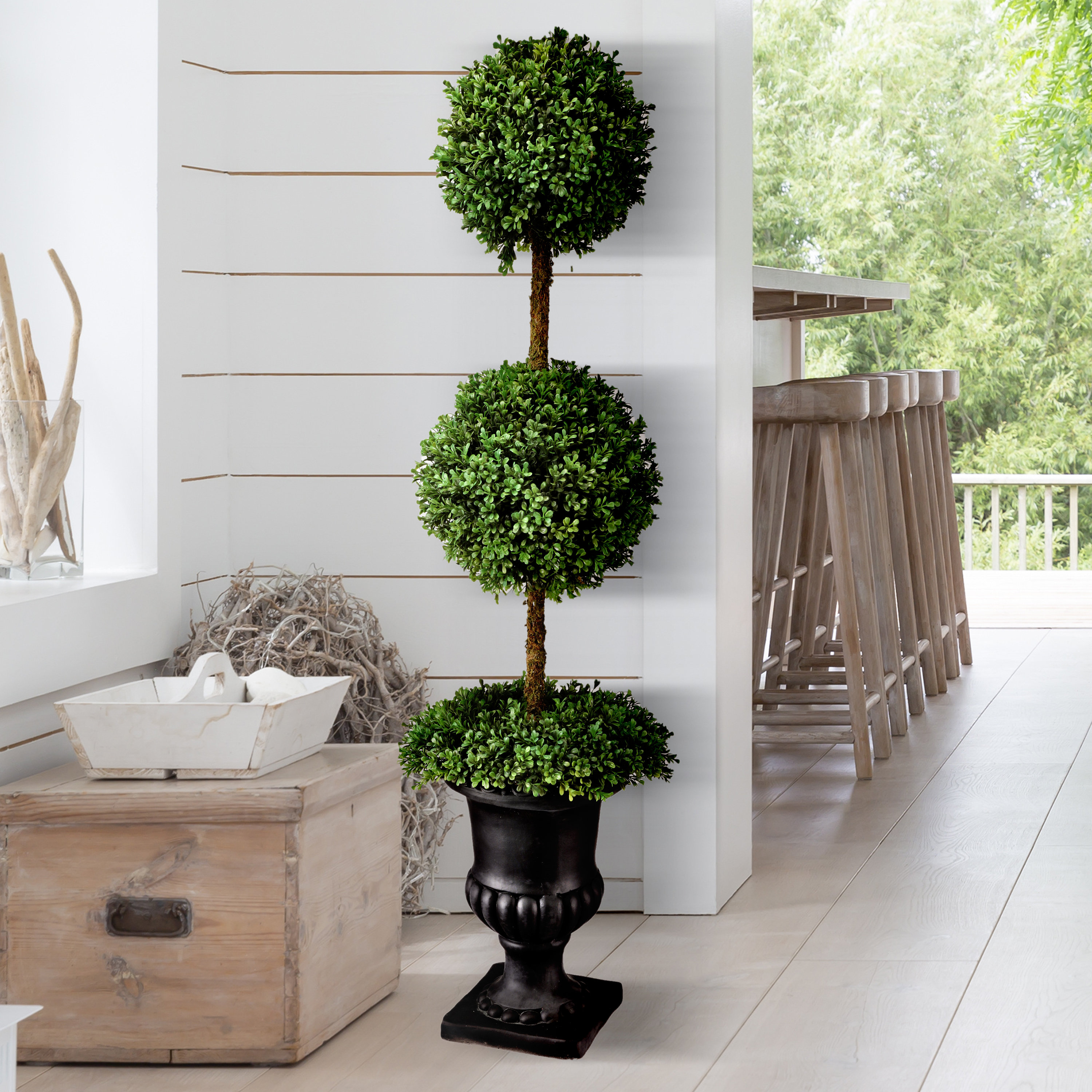 Canora Grey 54'' Faux Boxwood Topiary in Stone Urn | Wayfair