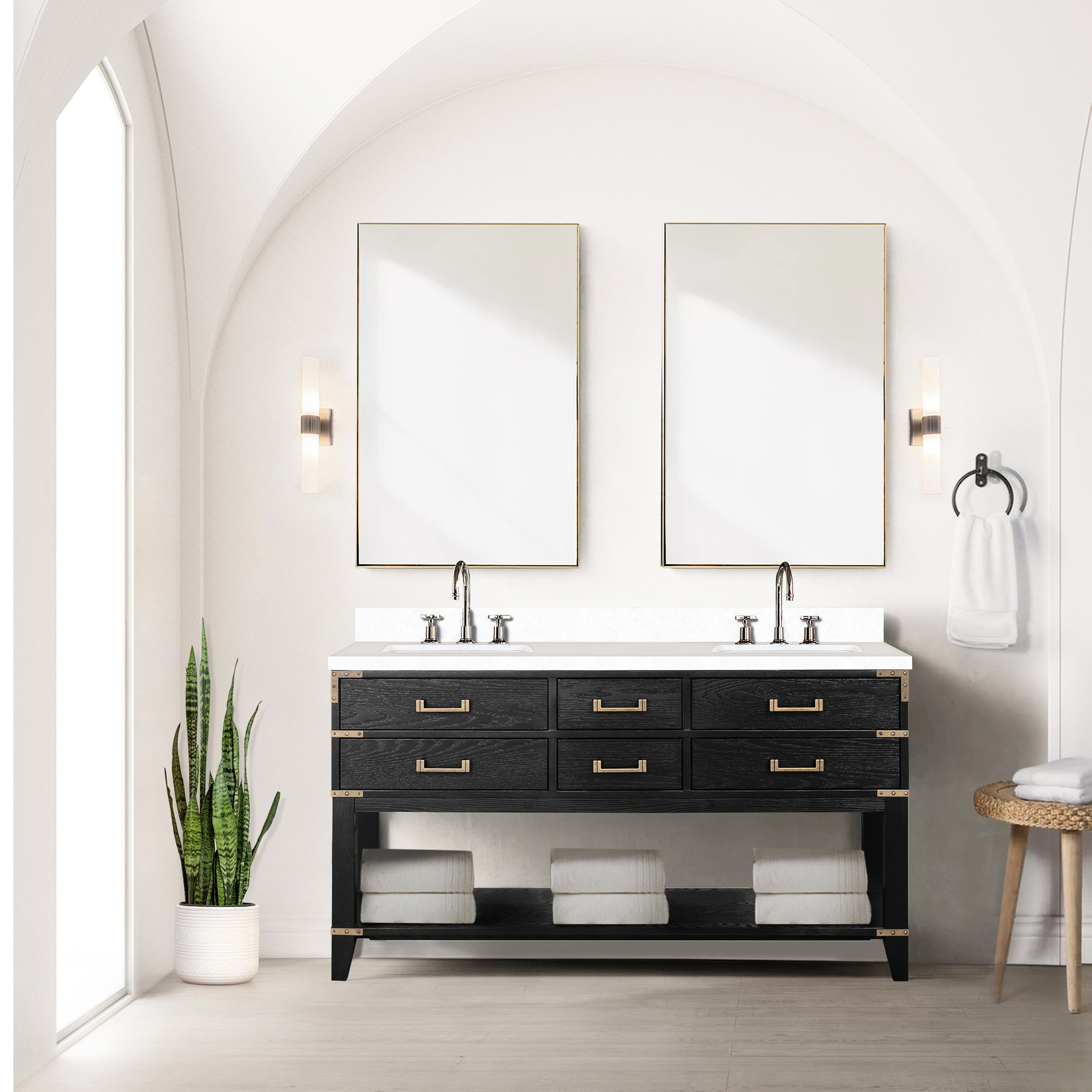 Red Barrel Studio® Black Oak Double Bath Vanity 60 In. With Quartz Countertop And Faucet - Four ...