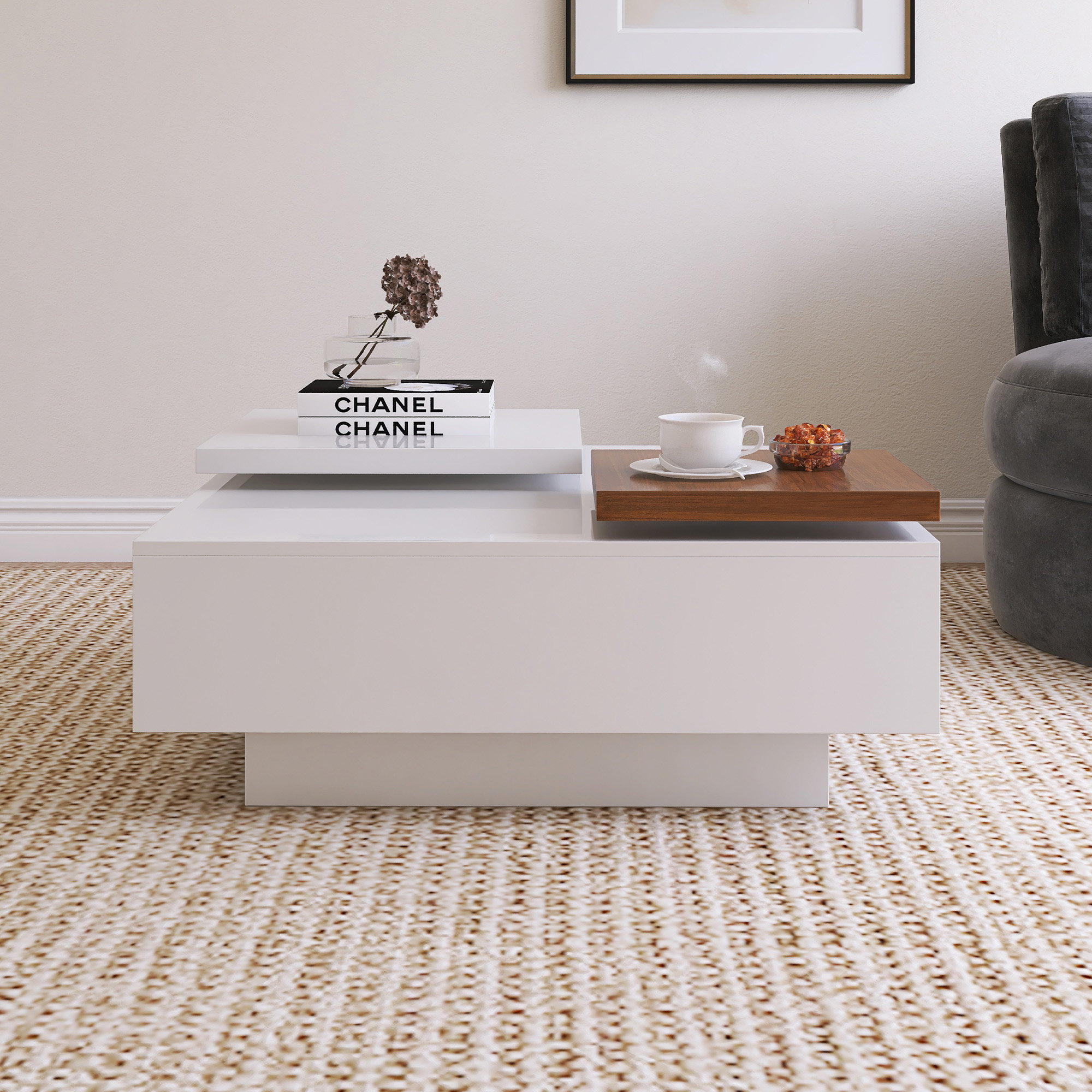 Ivy Bronx Modern Square Wood Coffee Table With Movable Top | Wayfair
