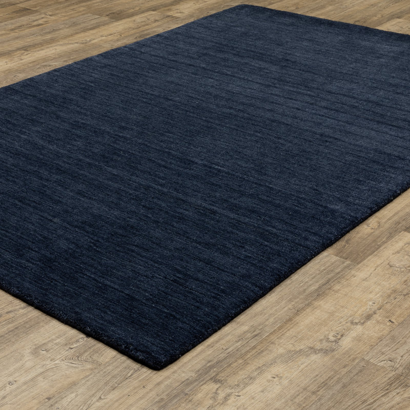 Hokku Designs Yolandi Navy Solid Color Hand Tufted Wool Area Rug | Wayfair