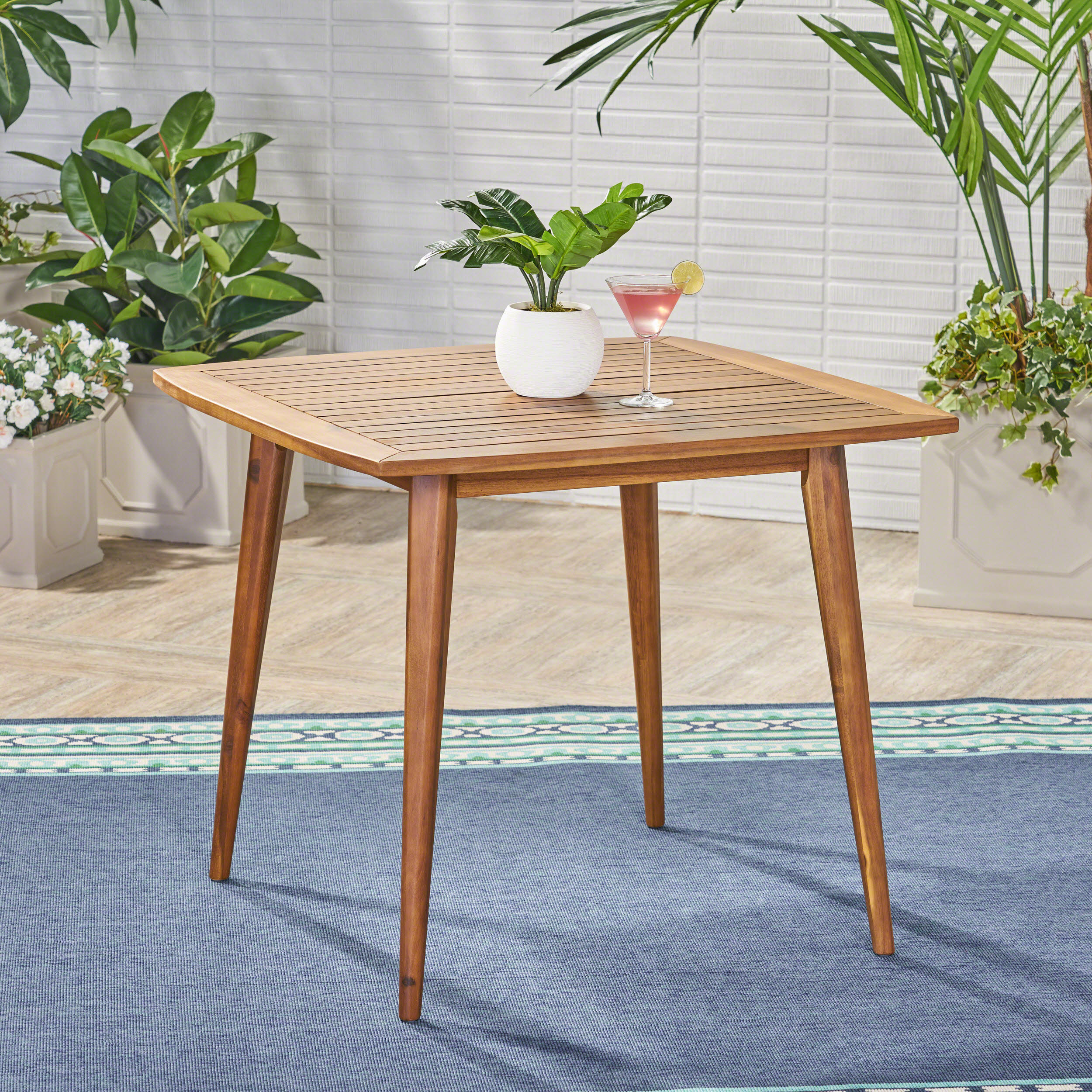 George Oliver Foxborough Solid Wood Dining Table Outdoor Square Acacia ...