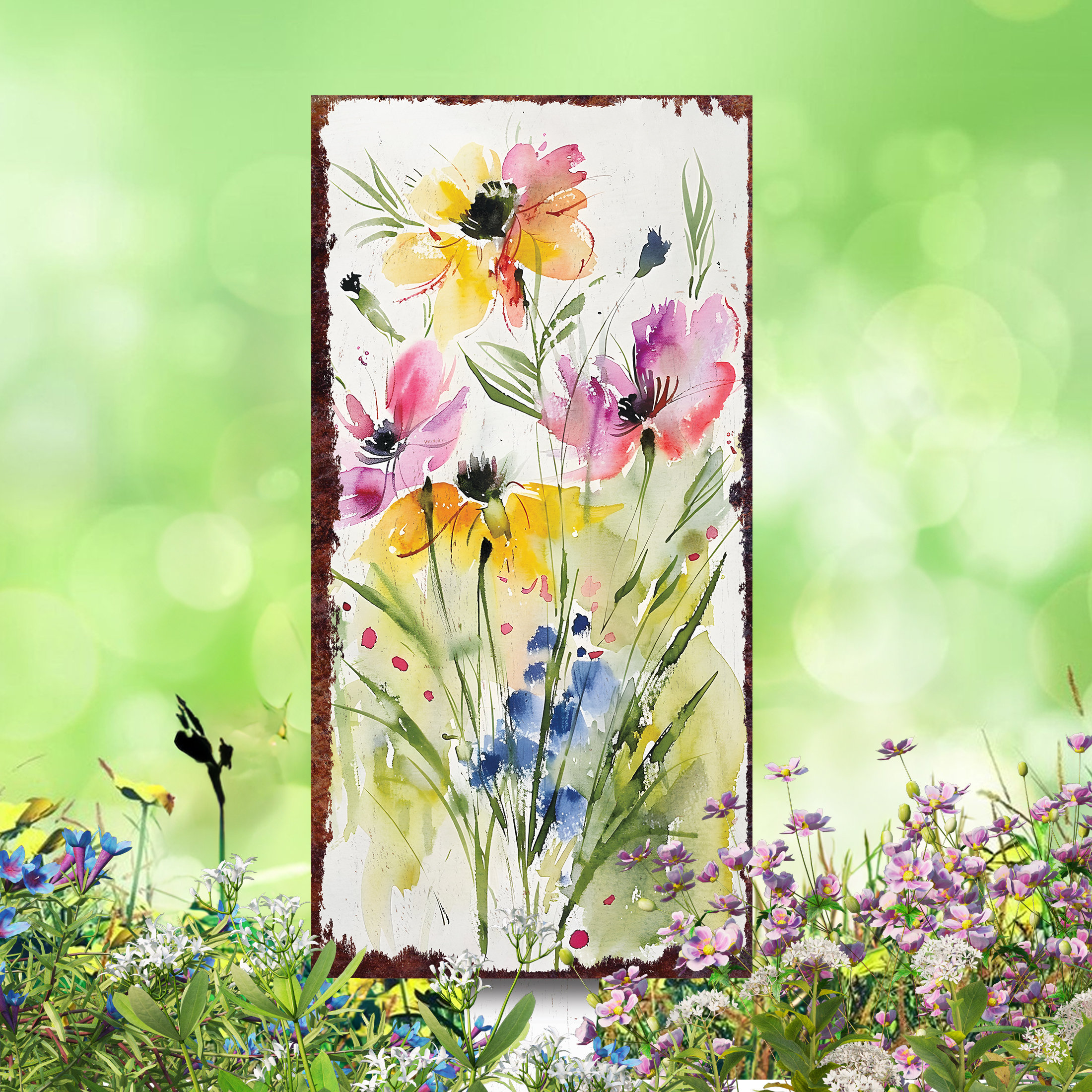 Winston Porter 30in Spring Garden Stake | Watercolor Wildflower Decor ...