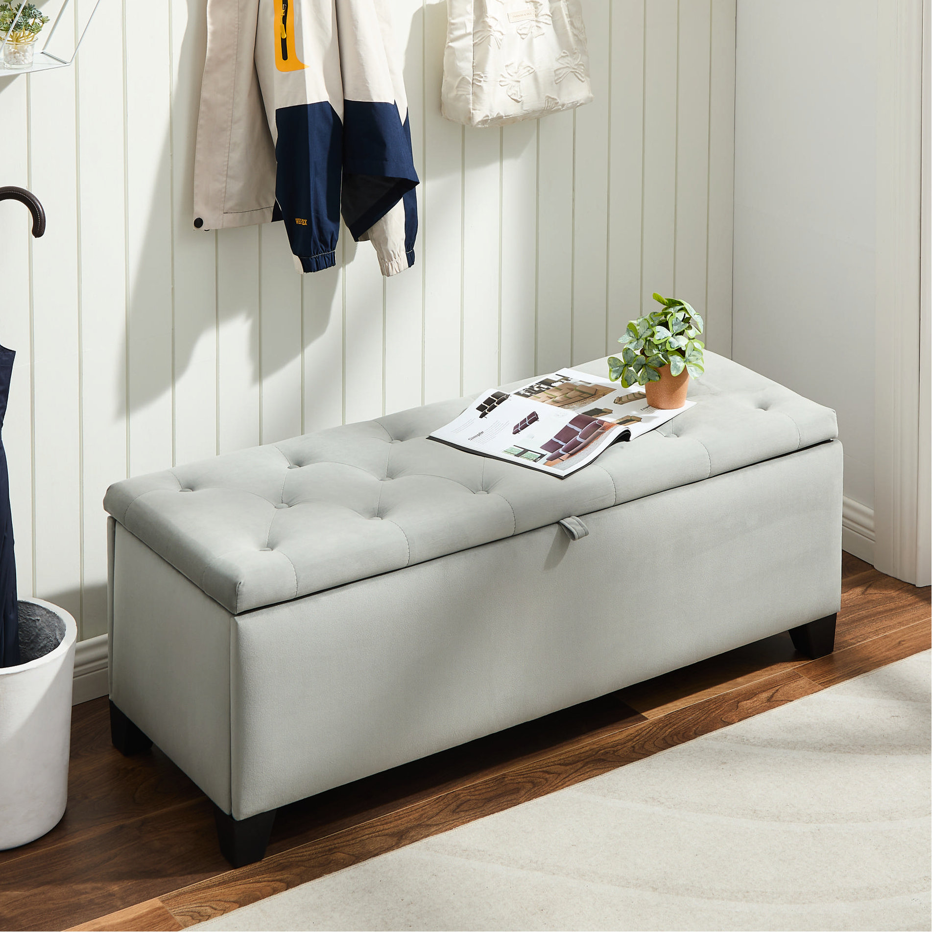Latitude Run® Storage Bench In Beige Fabric - Accommodates ...
