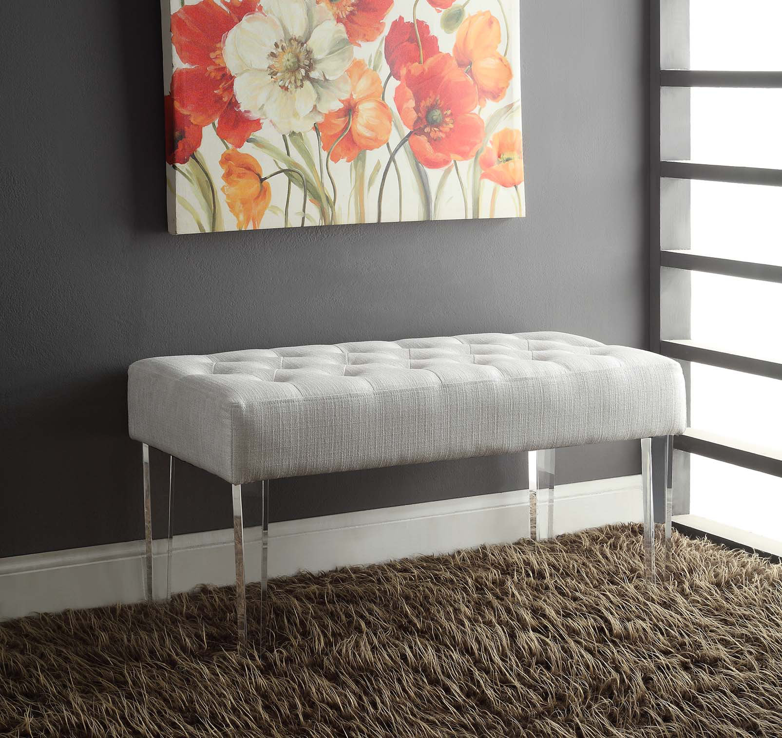 Mercer41 Audrey 35" Backless Glam Upholstered Bench with Acrylic Legs ...