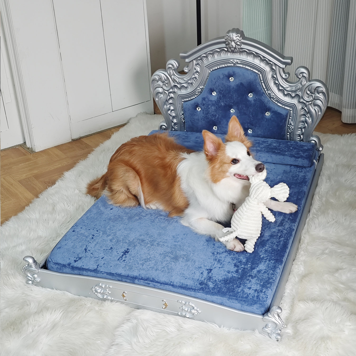 BingoPaw Luxury Silver Baroque Soft Velvet Dog Bed Pet Sofa Furniture ...