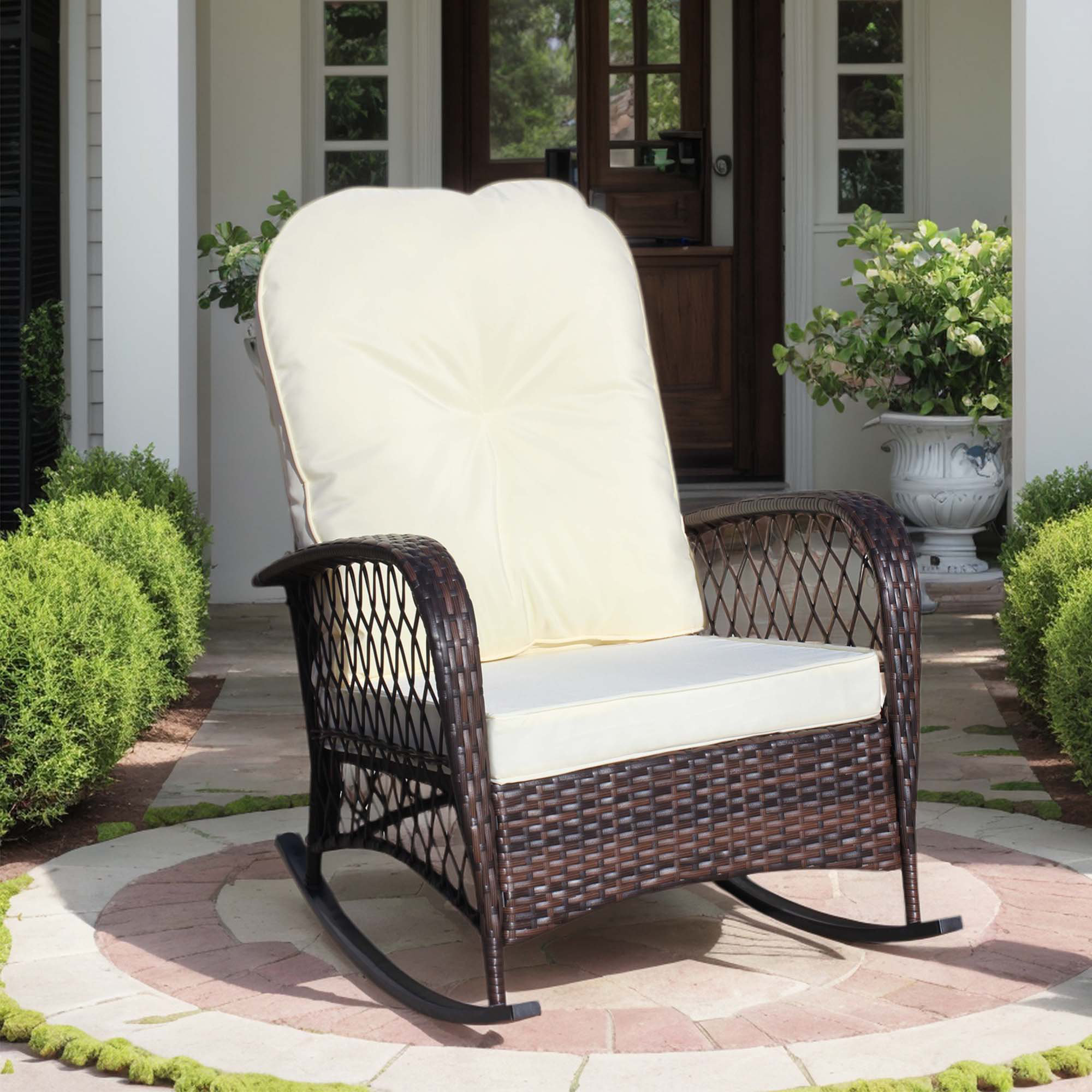 Bay Isle Home™ Outdoor Wicker Rocking Chair, All Weather PE Rattan ...