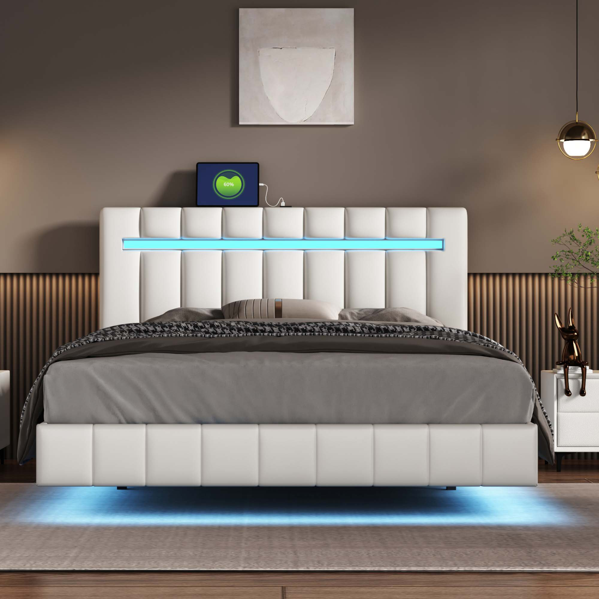 Ivy Bronx Modern Floating Bed Frame With LED Lights And USB Charging ...